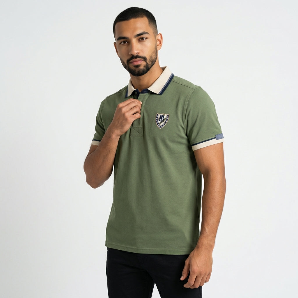 Polo vert en coton jersey effet peau de pêche - BACK to LEGEND – Blacks ...