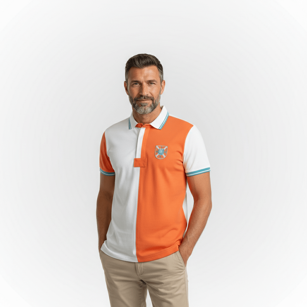 Men's two-tone polo shirt in peach skin cotton jersey - BACK to LEGEND ...