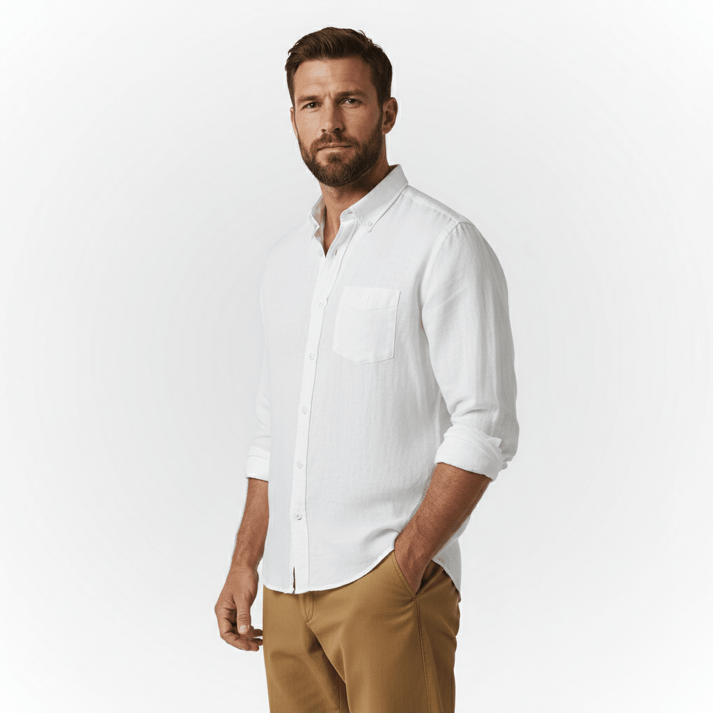Men's white long-sleeved linen shirt - BACK to LEGEND – Blacks Legend